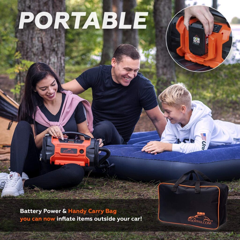 RoofPax Air Compressor for Car Tires - Tire Inflator with 3 Power Sources