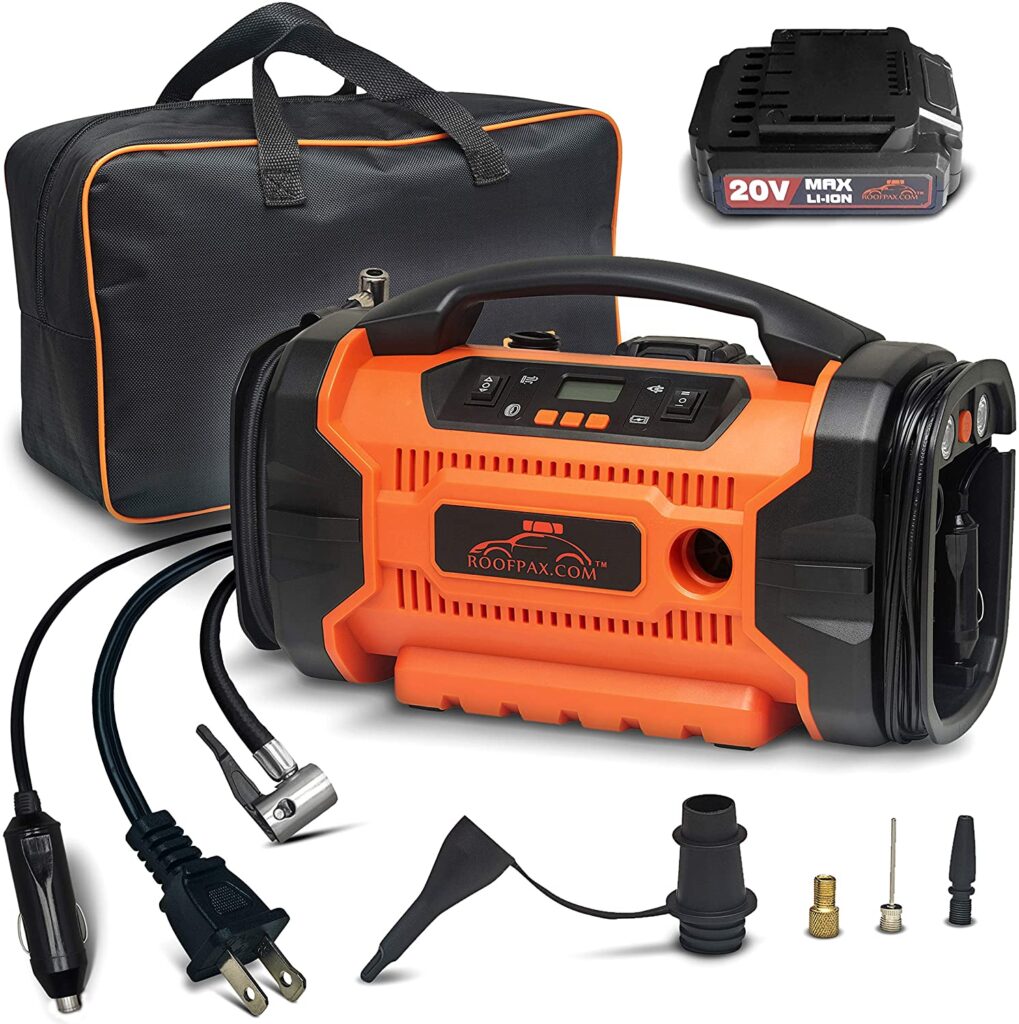 RoofPax Air Compressor for Car Tires - Tire Inflator with 3 Power Sources