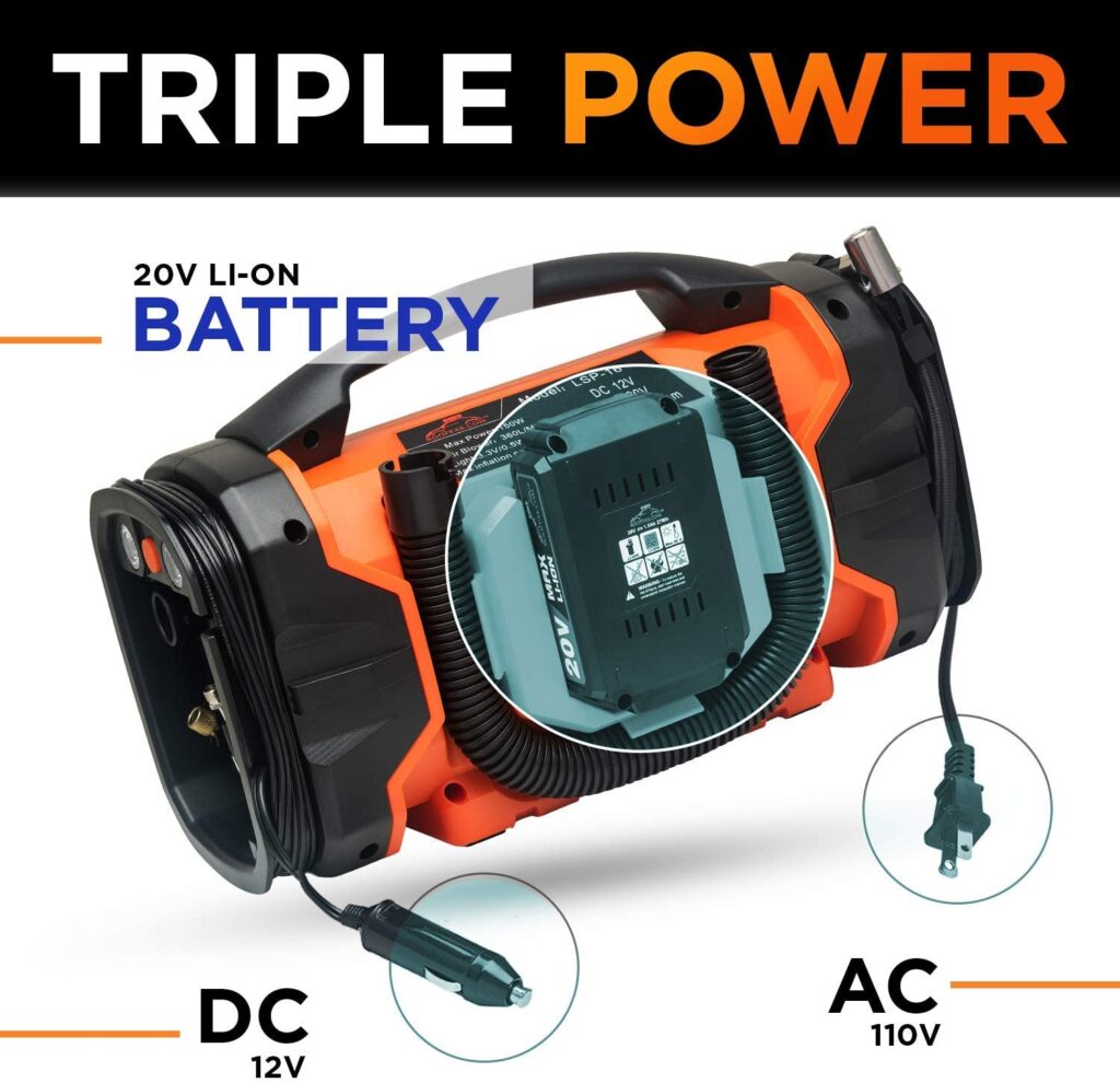 RoofPax Air Compressor for Car Tires - Tire Inflator with 3 Power Sources